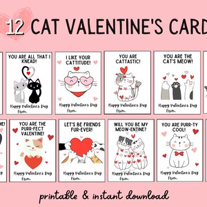 Cute Cat Valentines Day Cards Printable Cat Valentines for - Etsy