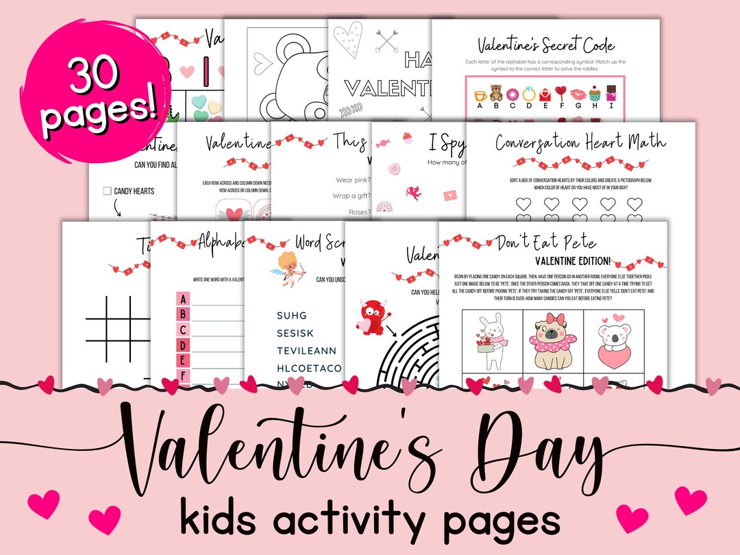 Valentine Activity Pages for Kids | Valentine’s Day Games Bundle ...
