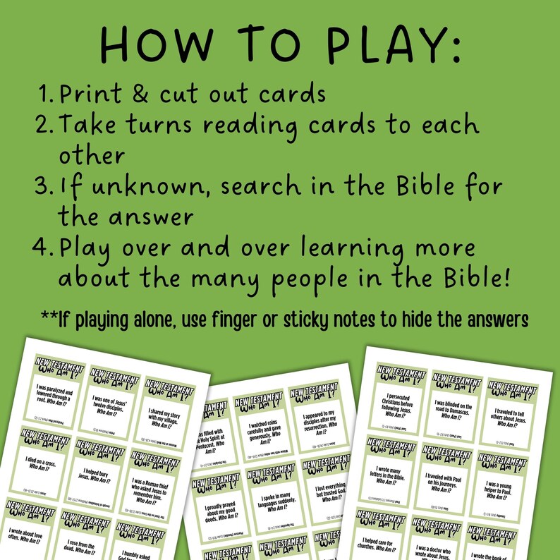 Who Am I Bible Game Printable | New Testament Versions | 99 Christian ...