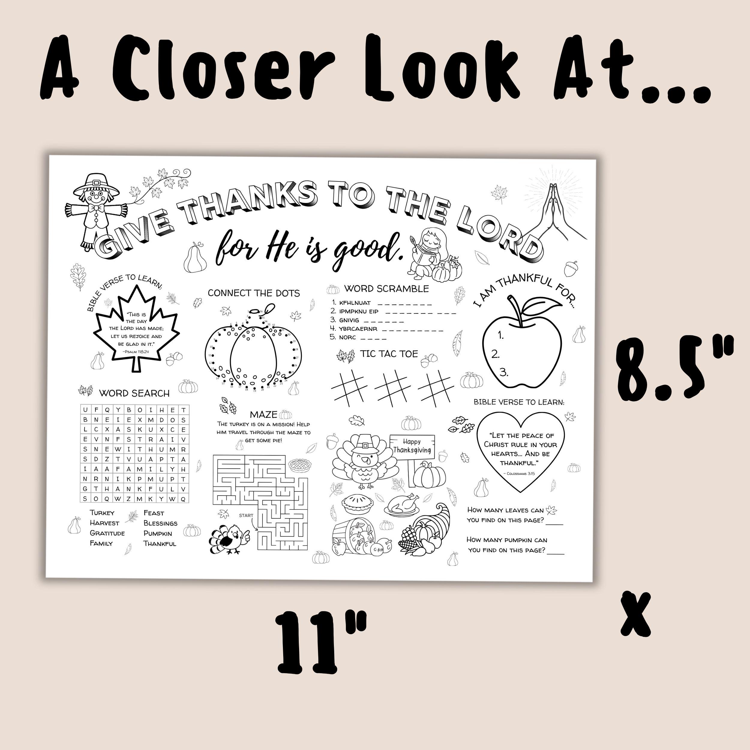 Printable Christian Thanksgiving Coloring Placemat for Kids | Bible ...