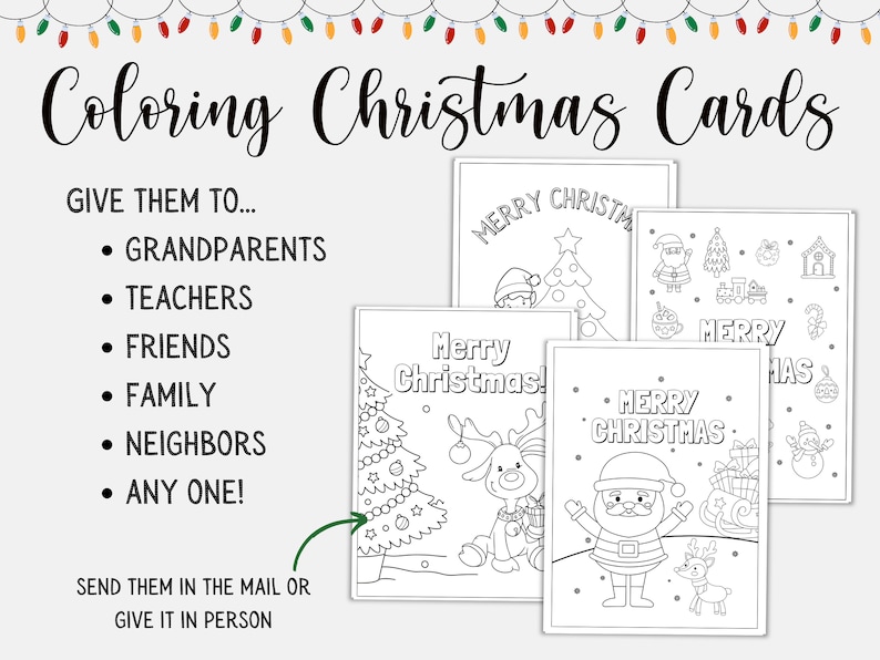 Christmas Card Coloring Pages for Kids | Printable Coloring Cards | DIY ...