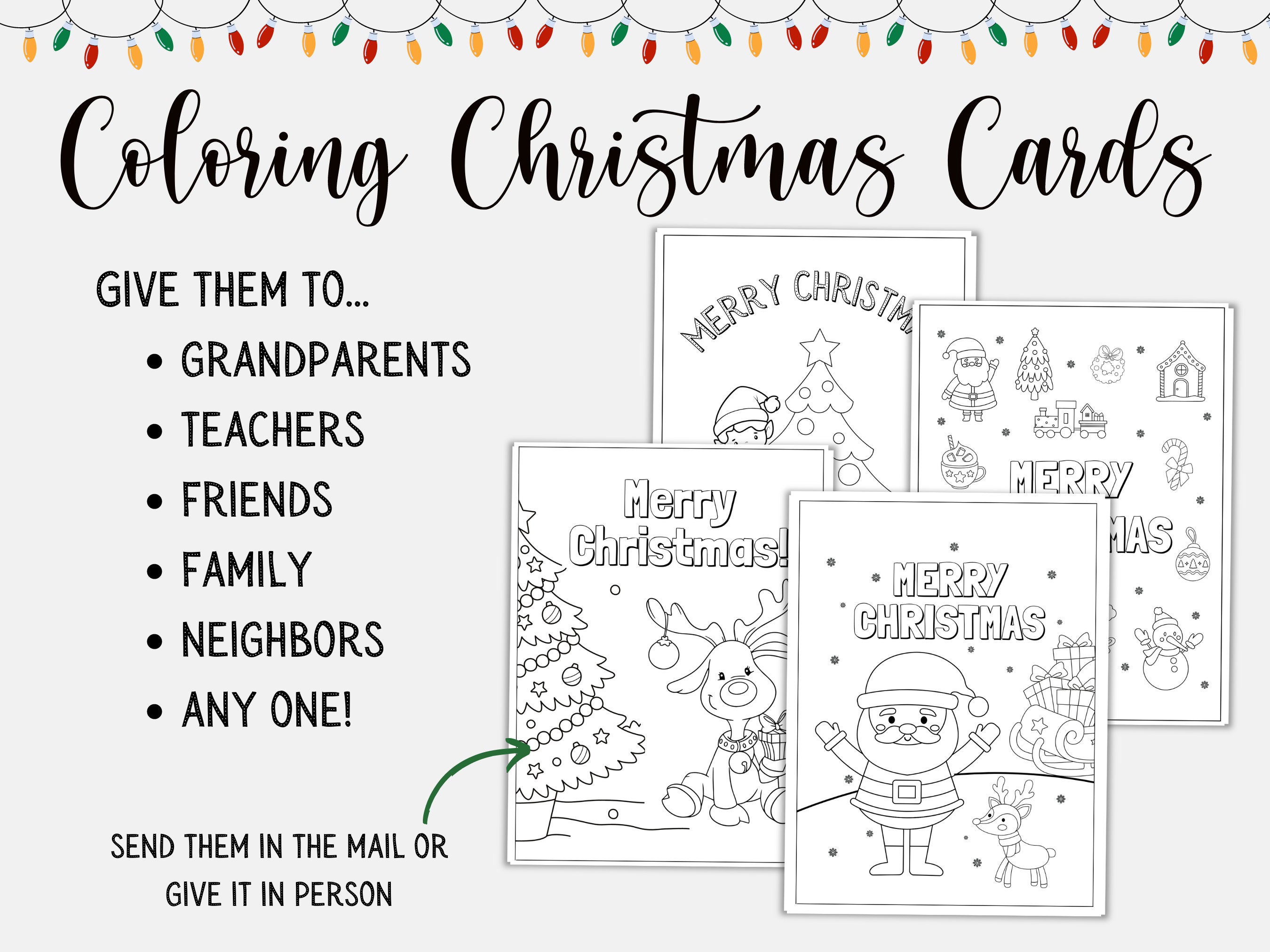 Christmas Card Coloring Pages for Kids | Printable Coloring Cards | DIY ...
