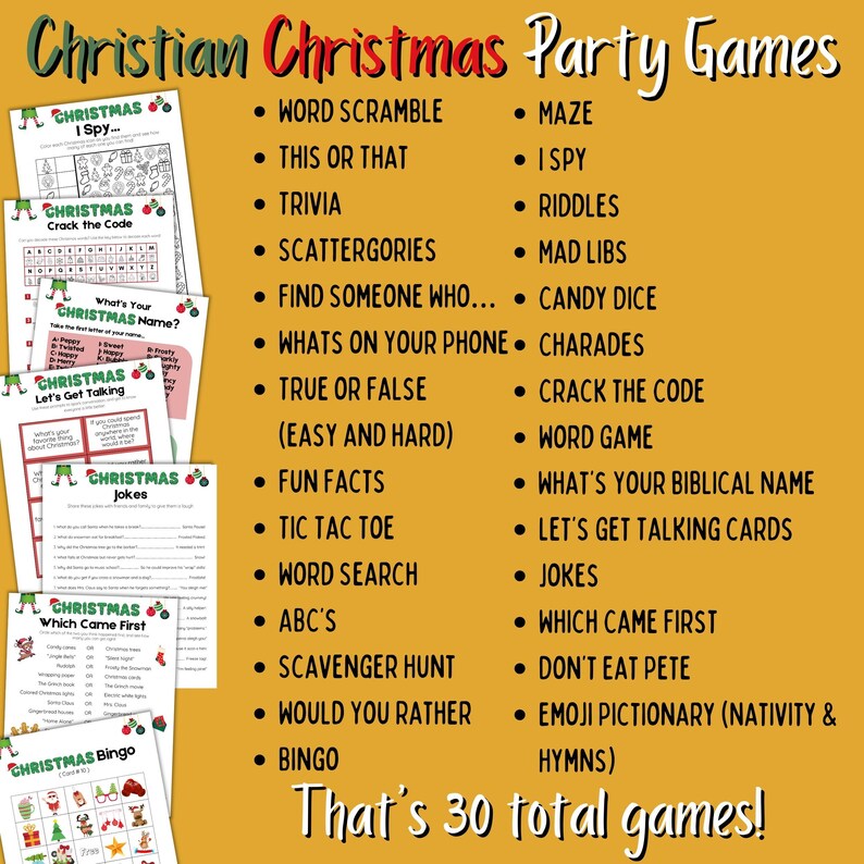 Christian Christmas Games Pack | Printable | 30 Christ-centered ...