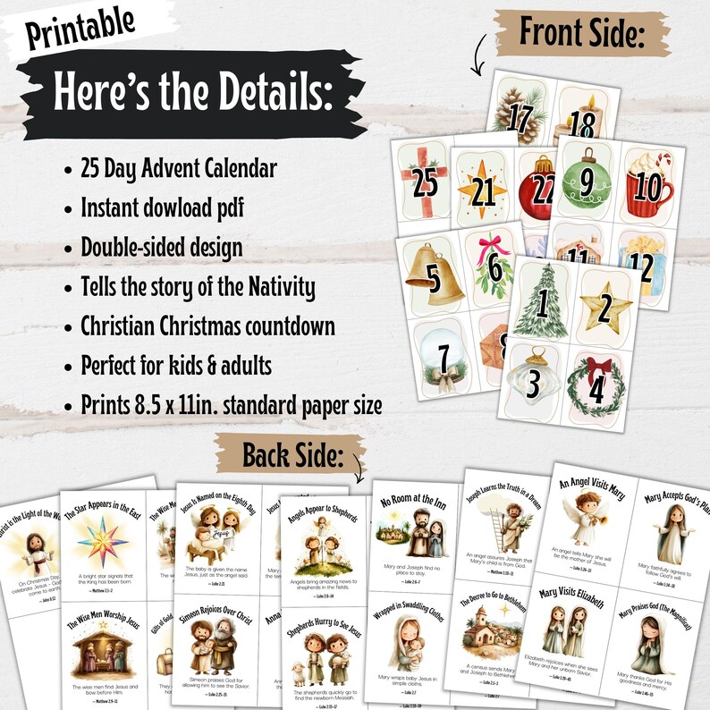 Printable Nativity Story Advent Calendar Cards | 25-day Christmas ...