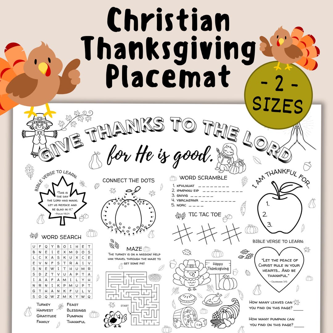 Printable Christian Thanksgiving Coloring Placemat for Kids | Bible ...