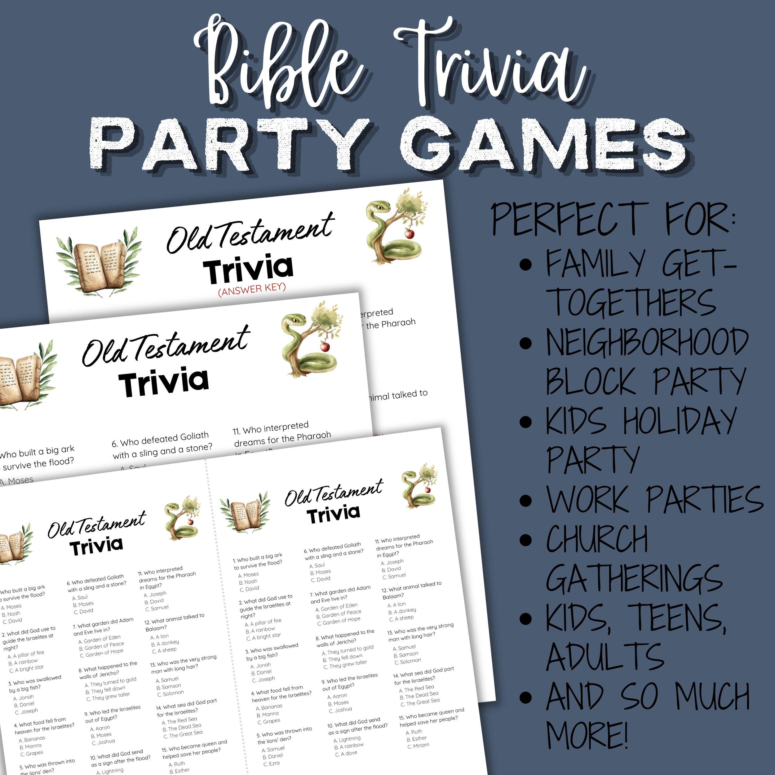 Bible Trivia Printable for Kids, Old & New Testament Games, Christian ...