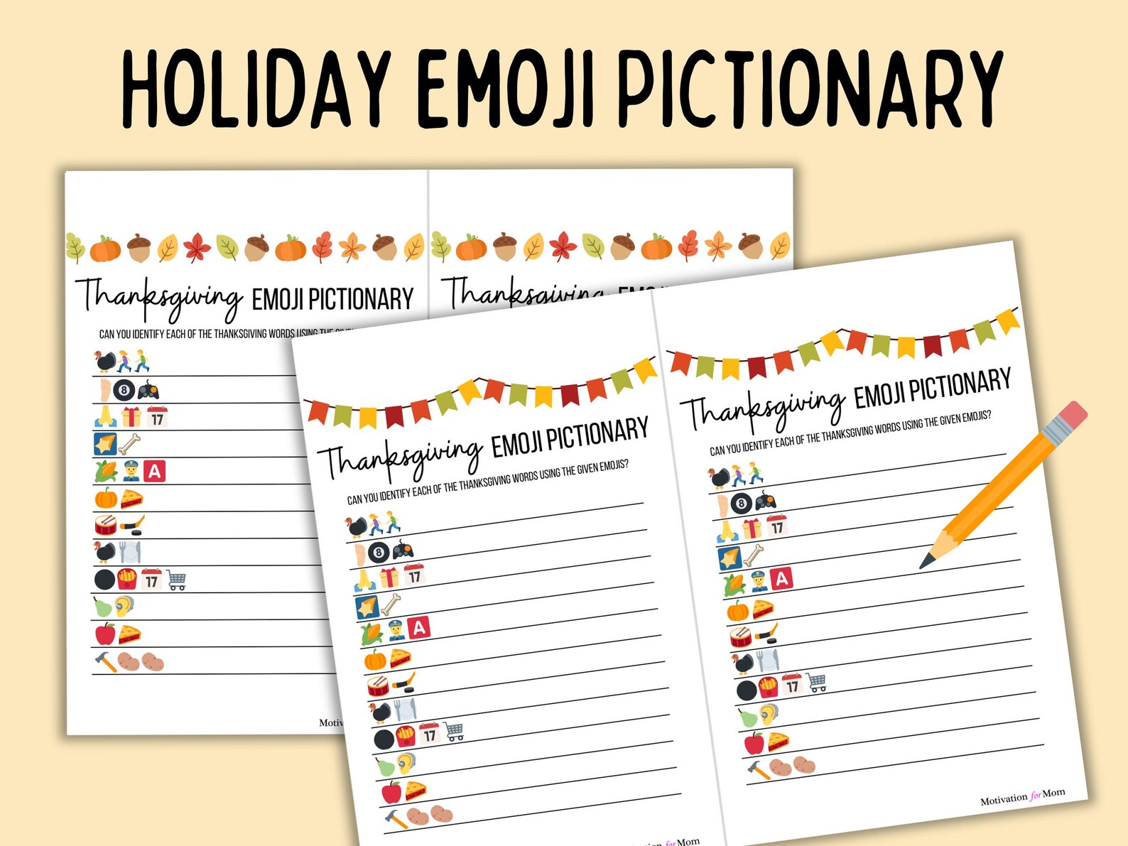 Emoji Pictionary Thanksgiving Party Game | Holiday Emoji Quiz ...