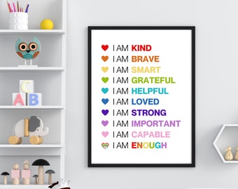 Positive Affirmations for Kids, Boho Classroom Decor, I Am Affirmations ...