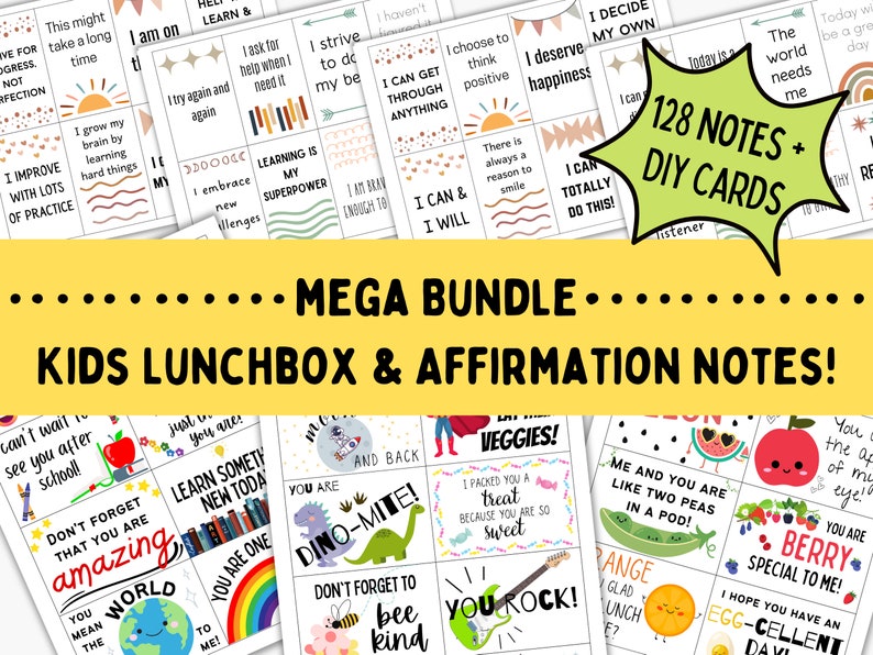 Lunch Box Notes for Kids Mega Pack Positive Affirmations for - Etsy