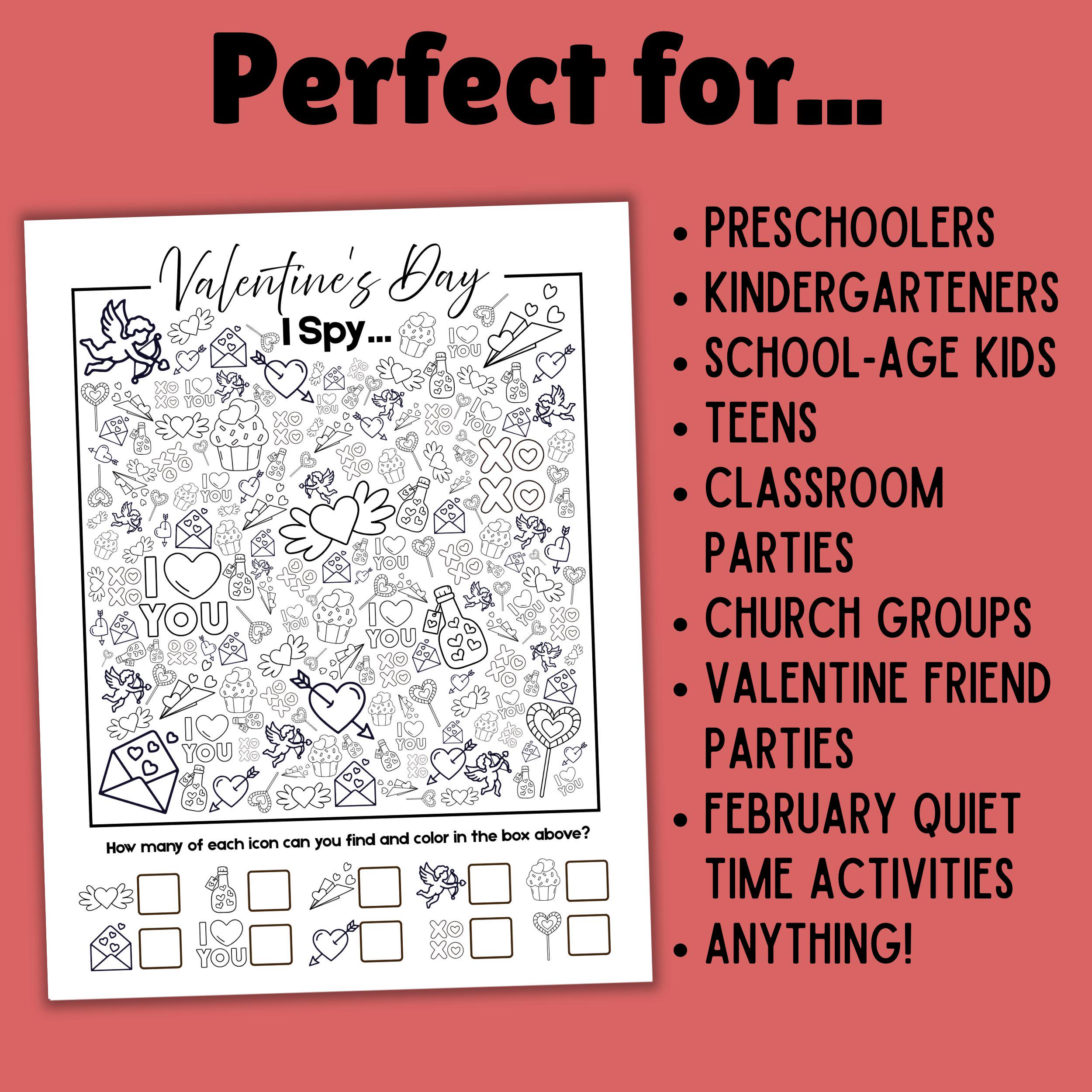 Printable Valentine’s Day I Spy Coloring Game | Valentine I Spy for ...