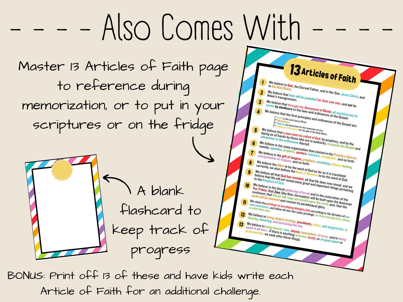 13 Articles of Faith Flashcards for Kids | Printable LDS Scripture ...