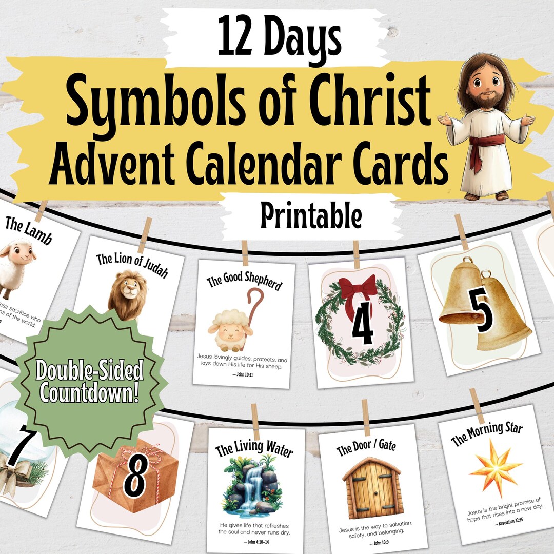 Symbols of Christ Advent Calendar | Printable 12 Day Double-sided Cards ...