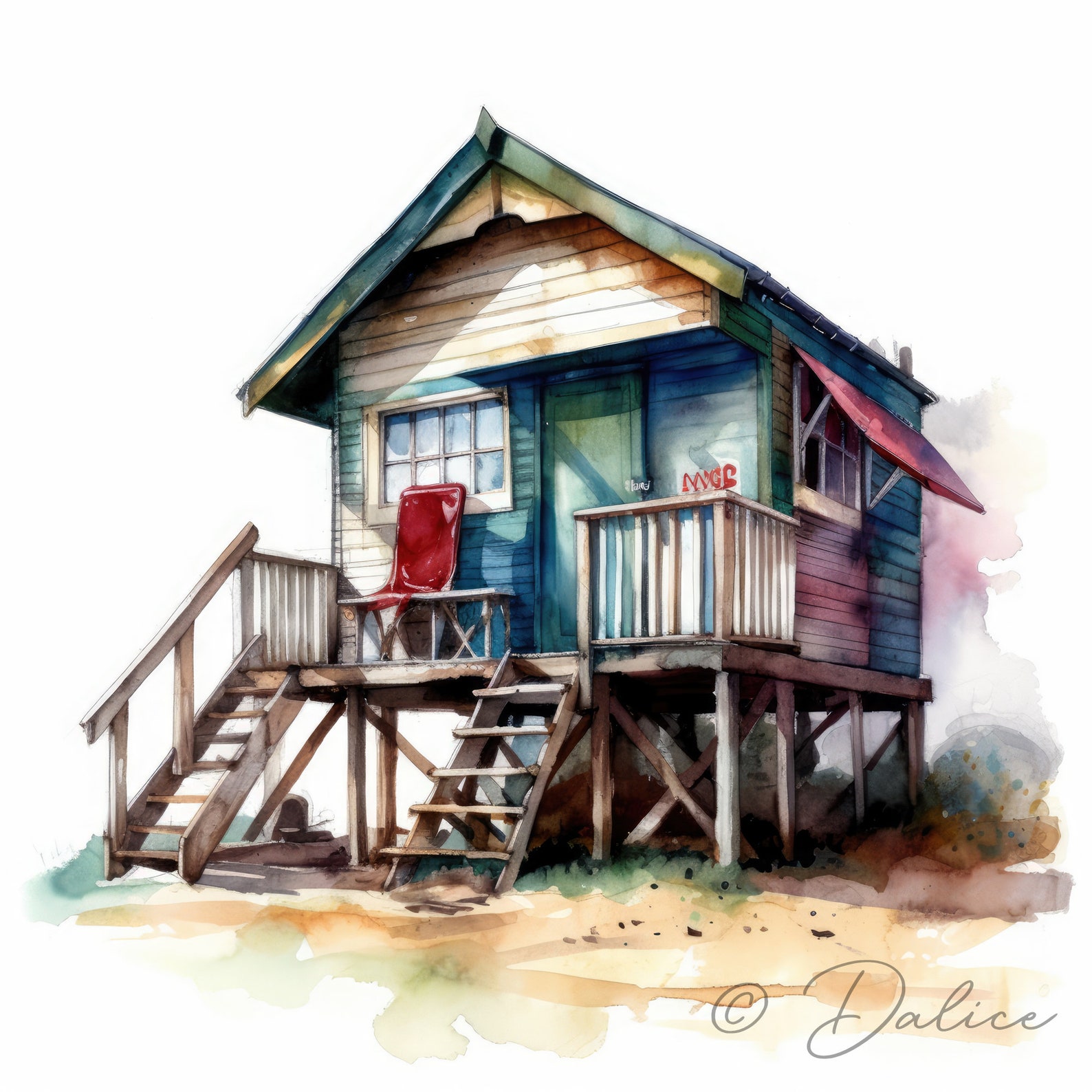 Beach Huts Clip Art 12 High Quality Images Digital Planner, Watercolor ...