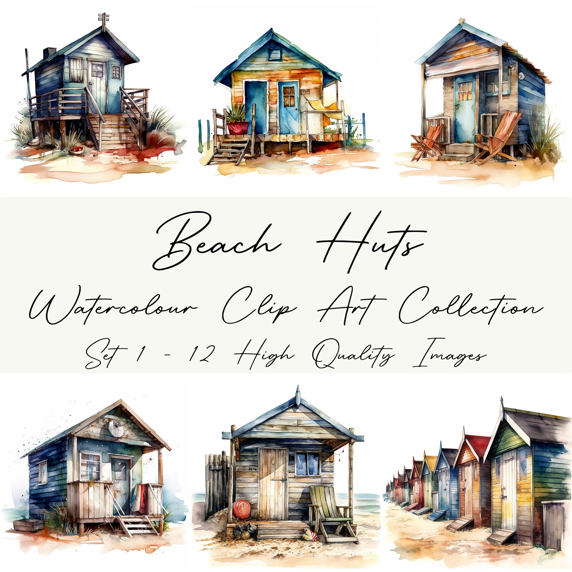 Beach Huts Clip Art 12 High Quality Images Digital - Etsy