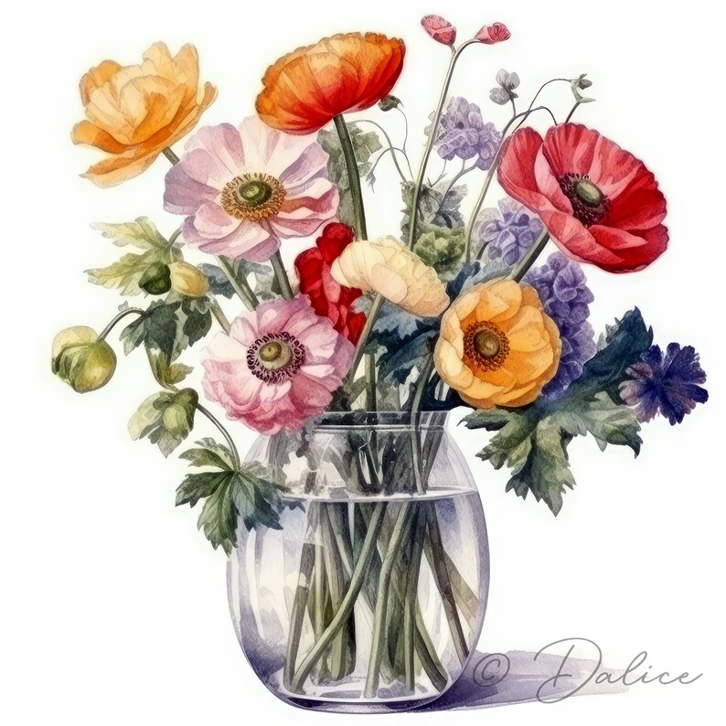 Vase of Flowers Clip Art 12 High Quality Images Digital Planner ...