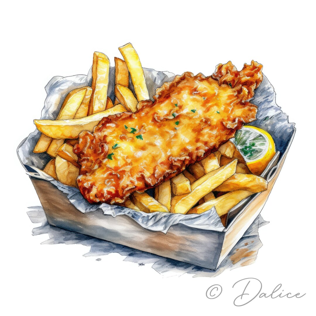 Fish and Chips Clip Art - 12 High Quality Images - Digital Planner, Watercolor, Scrapbook ...