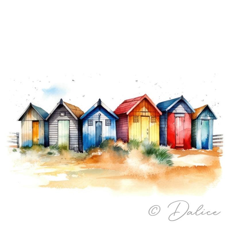 Beach Huts Clip Art 12 High Quality Images Digital Planner, Watercolor ...
