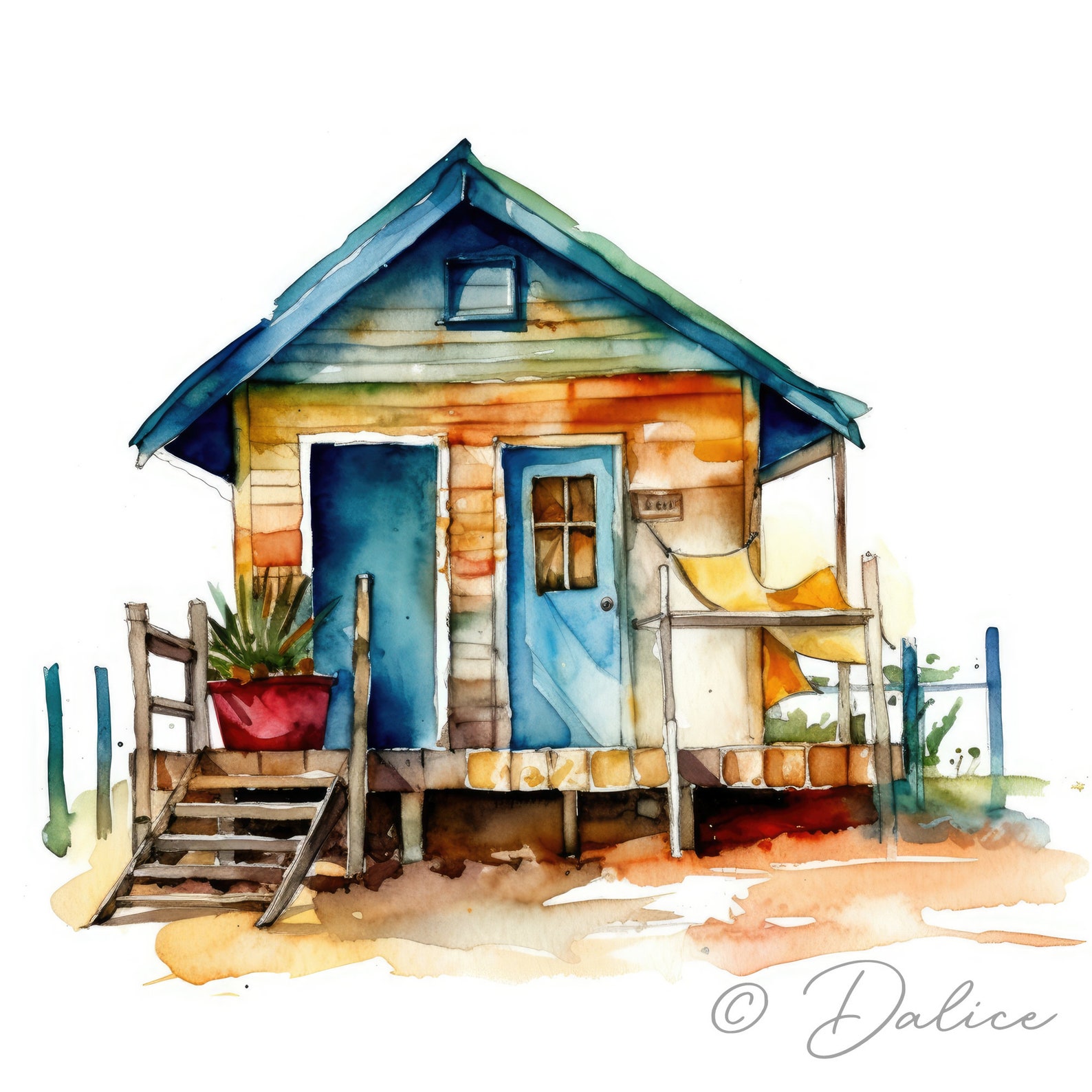 Beach Huts Clip Art 12 High Quality Images Digital Planner, Watercolor ...