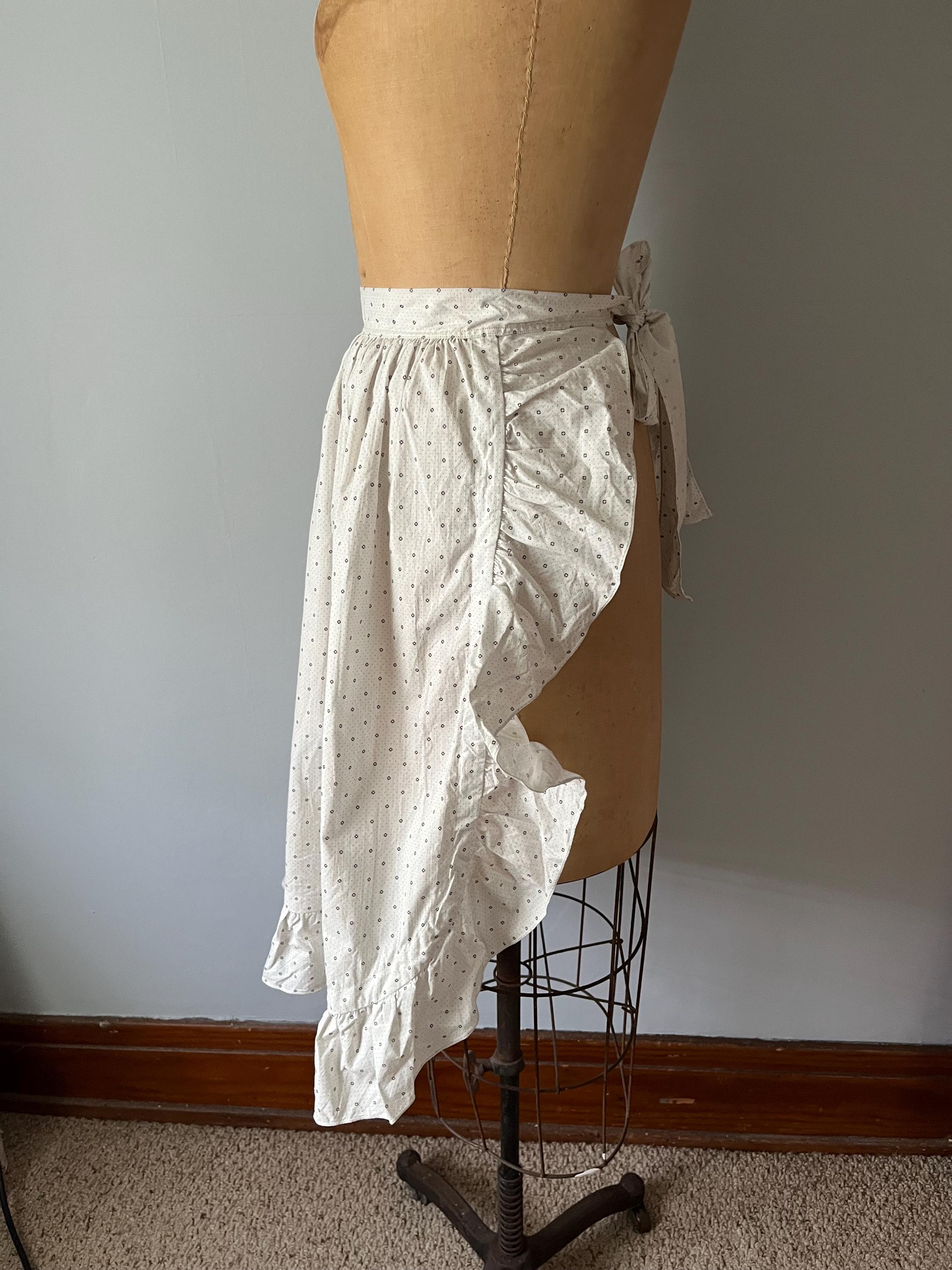 Antique 1900 Edwardian Cotton Black Circles and Dots Half Apron Ruffles ...