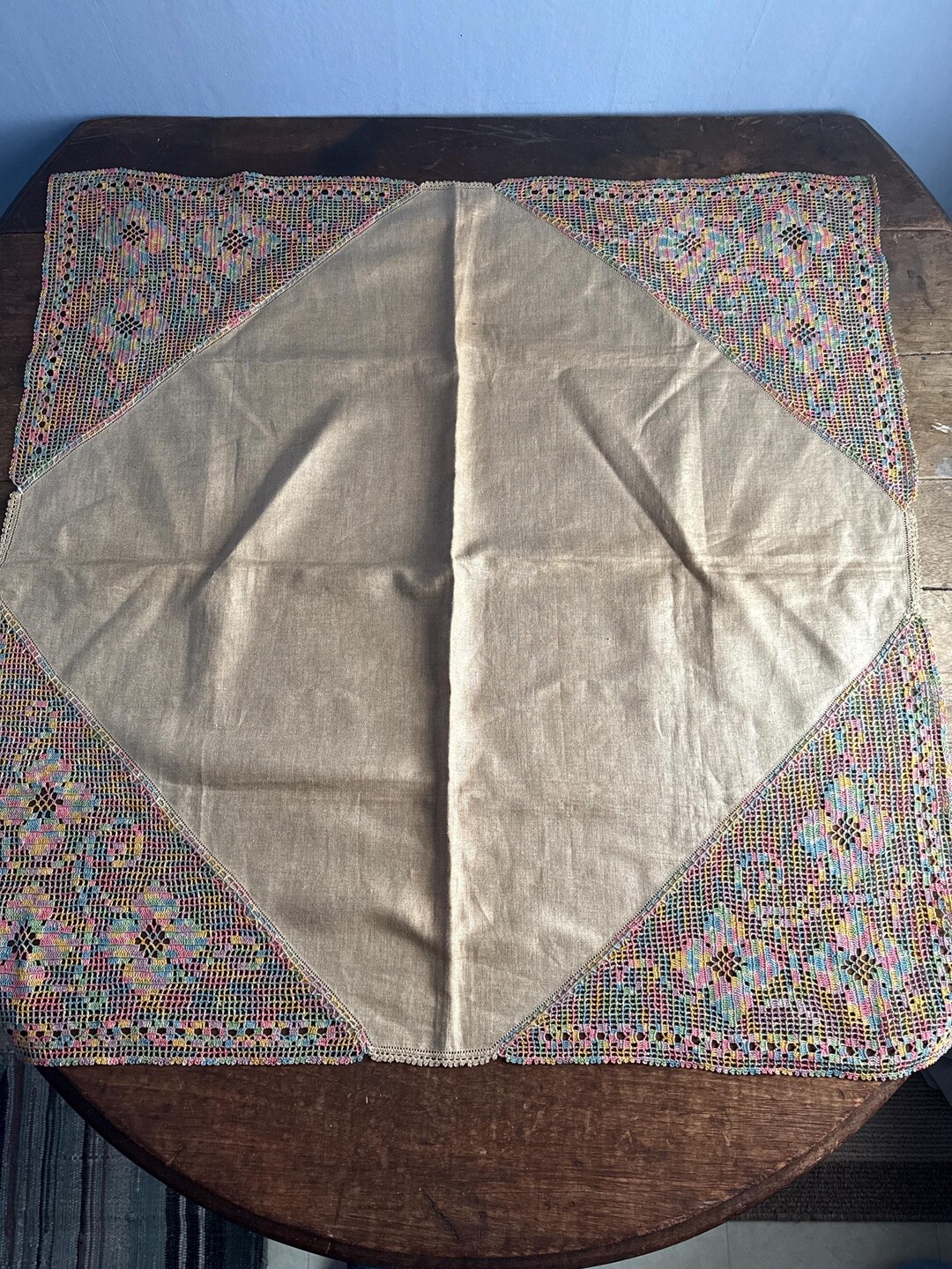 Vintage 1920s 1930s Linen and Crochet Small Tablecloth - Etsy