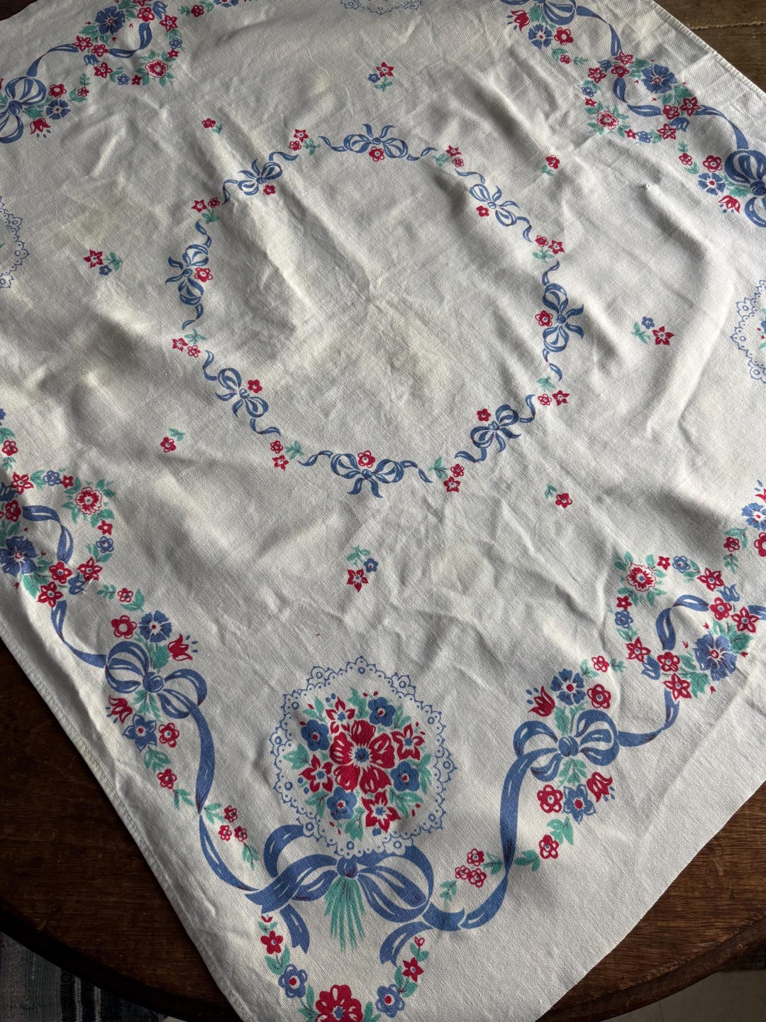 Vintage 1940s 1950s Floral Bouquet Cotton Small Tablecloth - Etsy