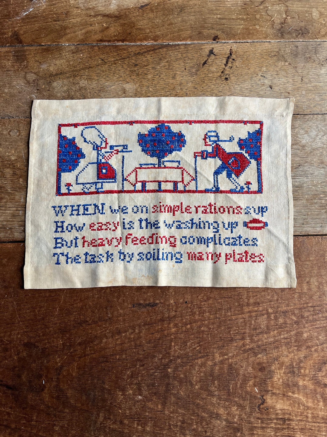 Vintage 1940s Cross Stitch Motto Rations Dishes Eating - Etsy