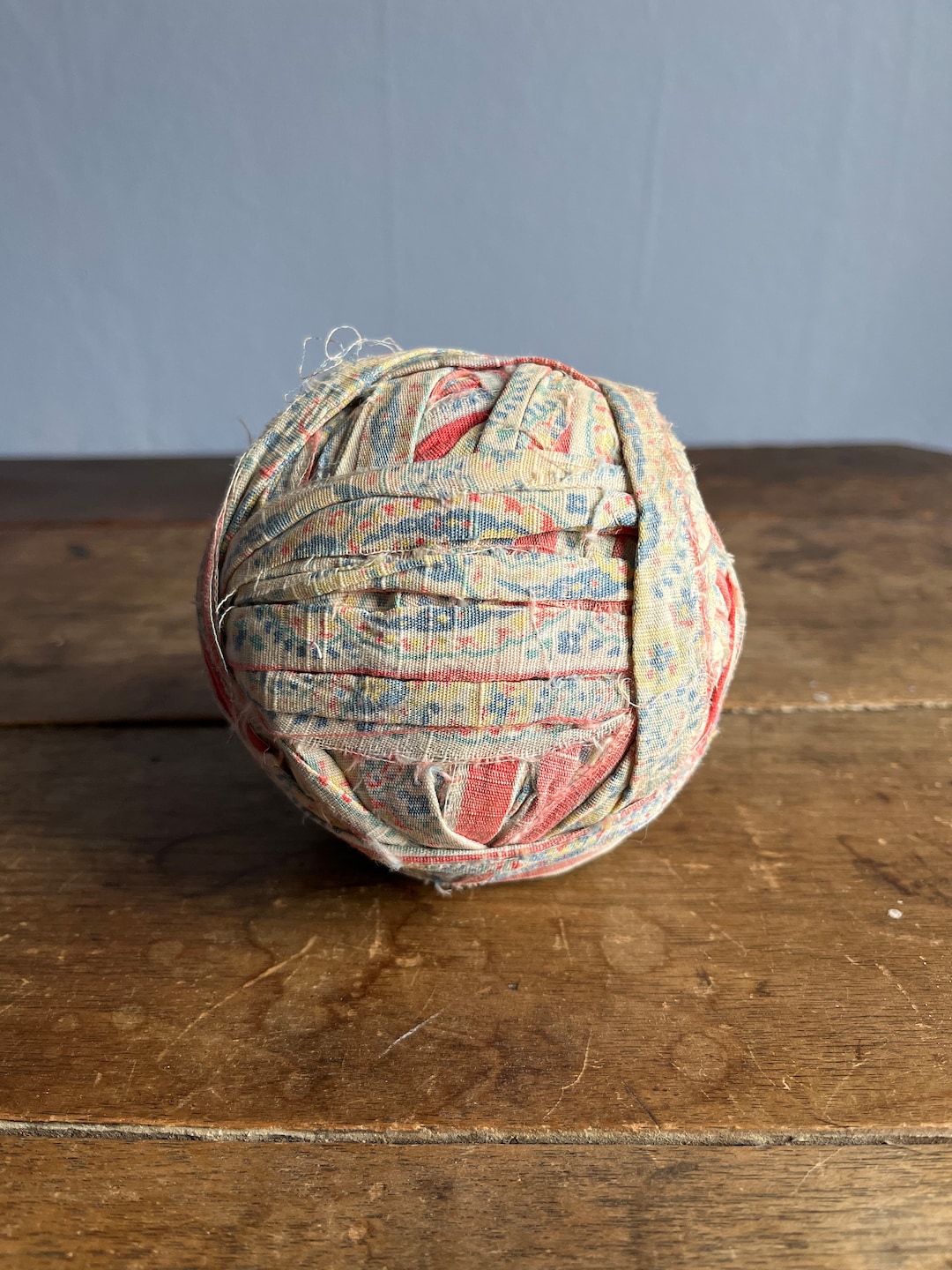 Vintage 1920s Red Blue Print Cotton Rag Ball - Etsy