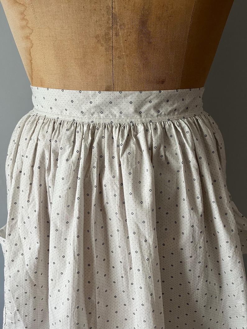 Antique 1900 Edwardian Cotton Black Circles and Dots Half Apron Ruffles ...
