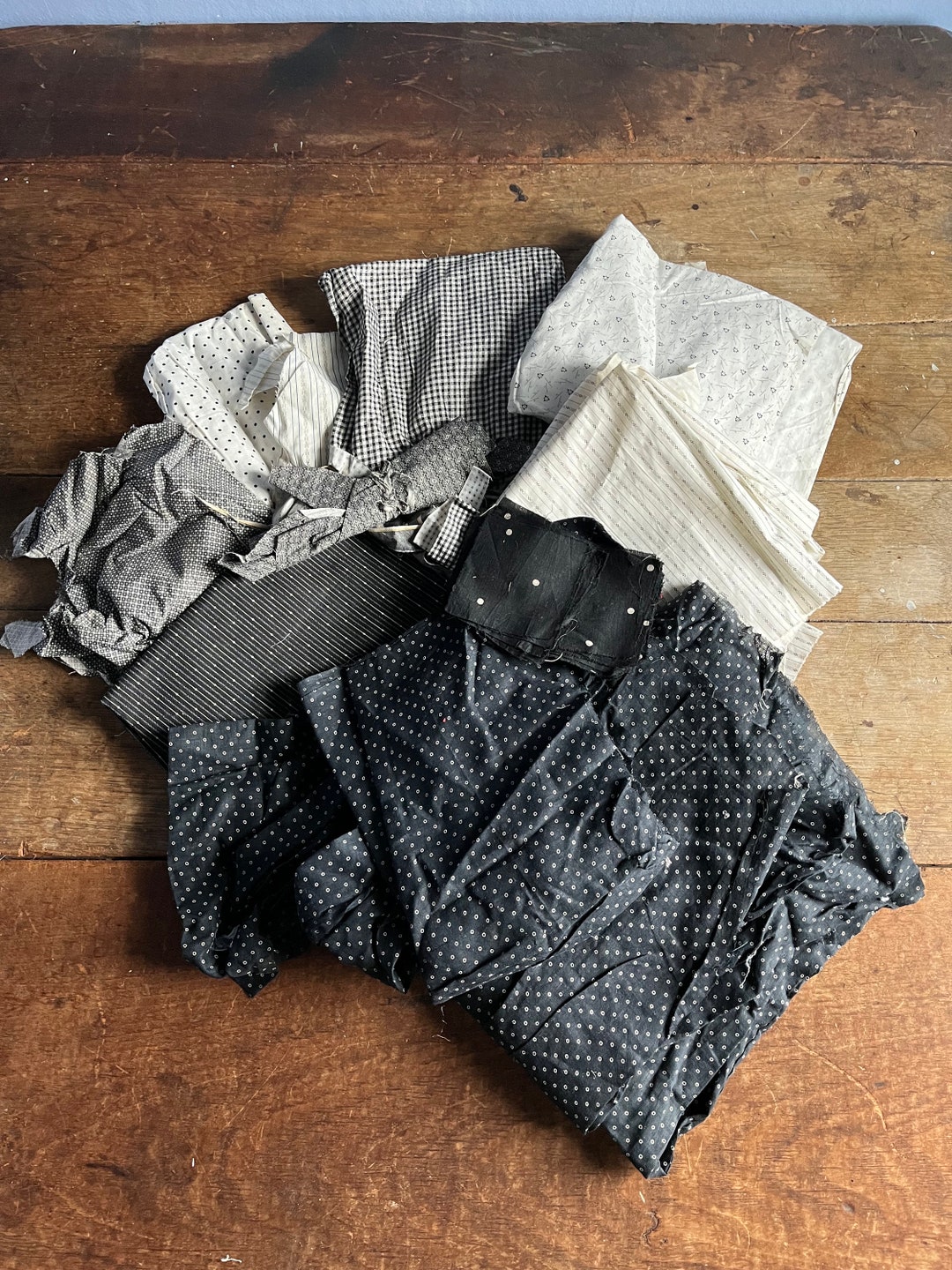 Lot of Antique Victorian Edwardian Cotton Fabric Scrap Lot Black White ...