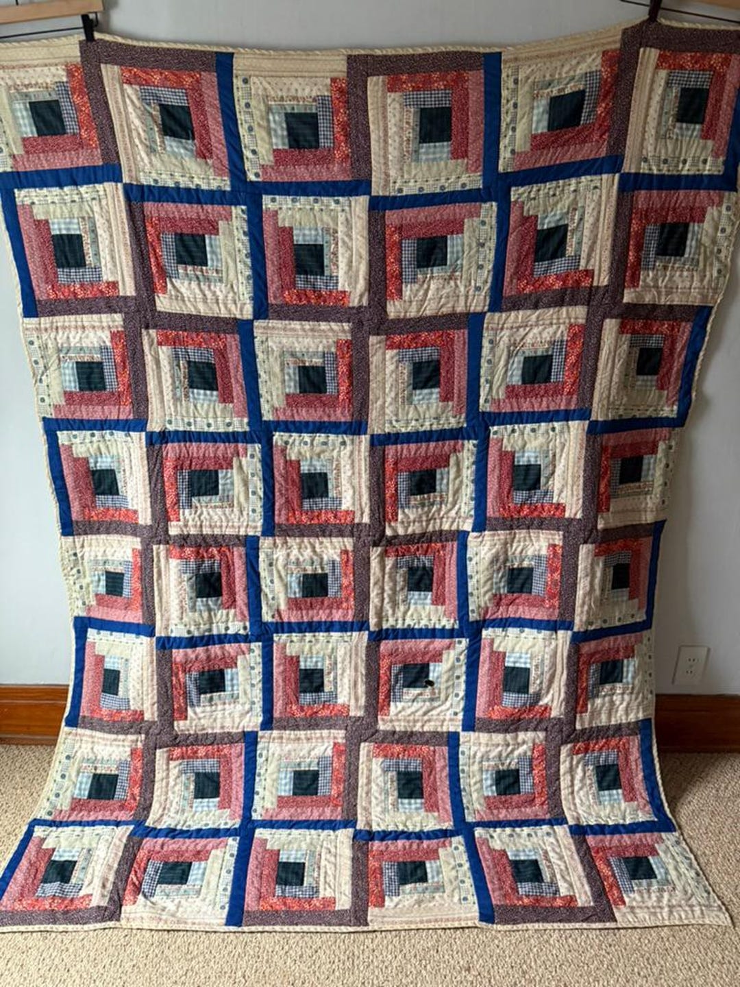 Vintage 1970s Tiny Floral Print Log Cabin Quilt as is Cutter - Etsy