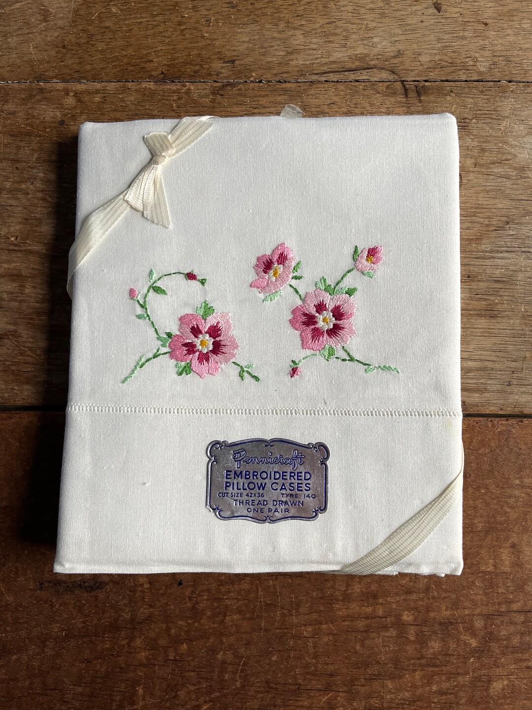 Vintage 1950s NOS Floral Embroidered Pillowcases - Etsy