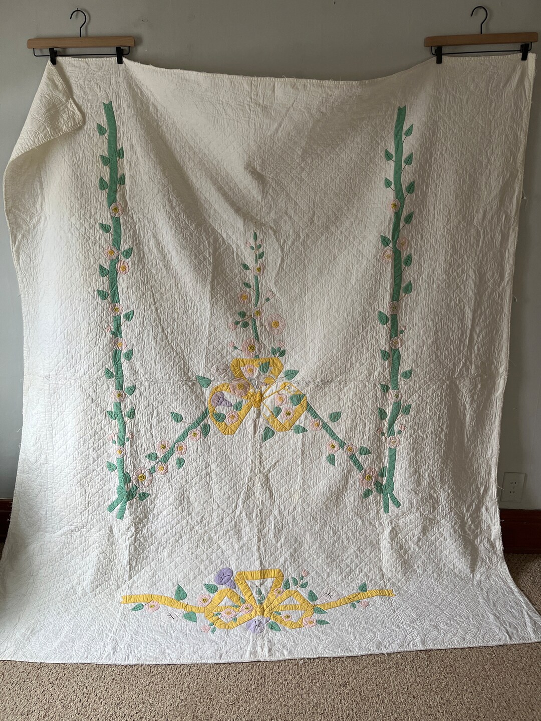 Vintage 1940s Hand Stitched Applique Floral Quilt as is Cutter - Etsy