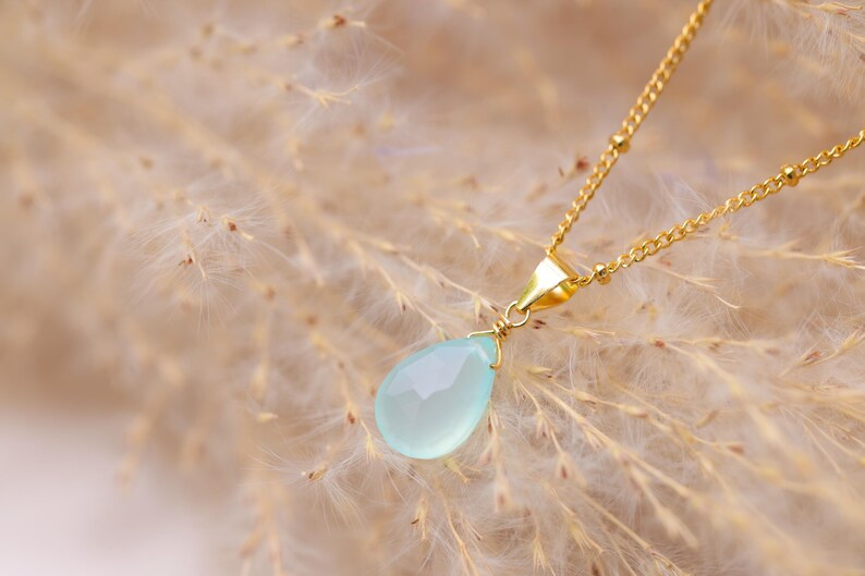Aqua Chalcedony Teardrop Necklace: Stainless Steel, Natural Stone - Etsy UK