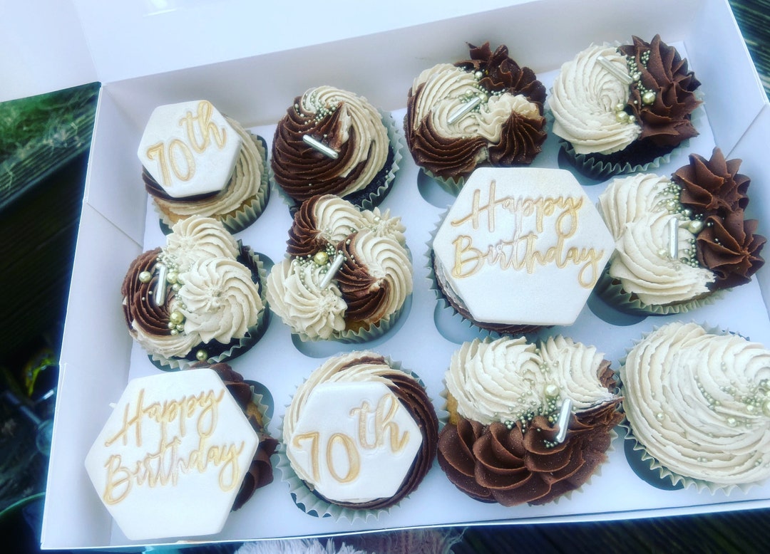 6 X Happy Birthday Cupcake Toppers , 6 Edible Fondant Cupcake Toppers ...