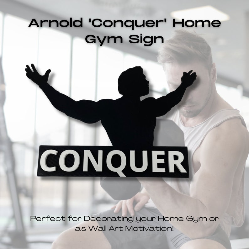 Arnold 'conquer' Home Gym Motivational Sign - Etsy