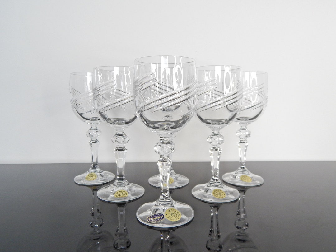 BOHEMIA CRYSTAL WINE Glasses by Designer Henry Marchant Czechoslovakia ...