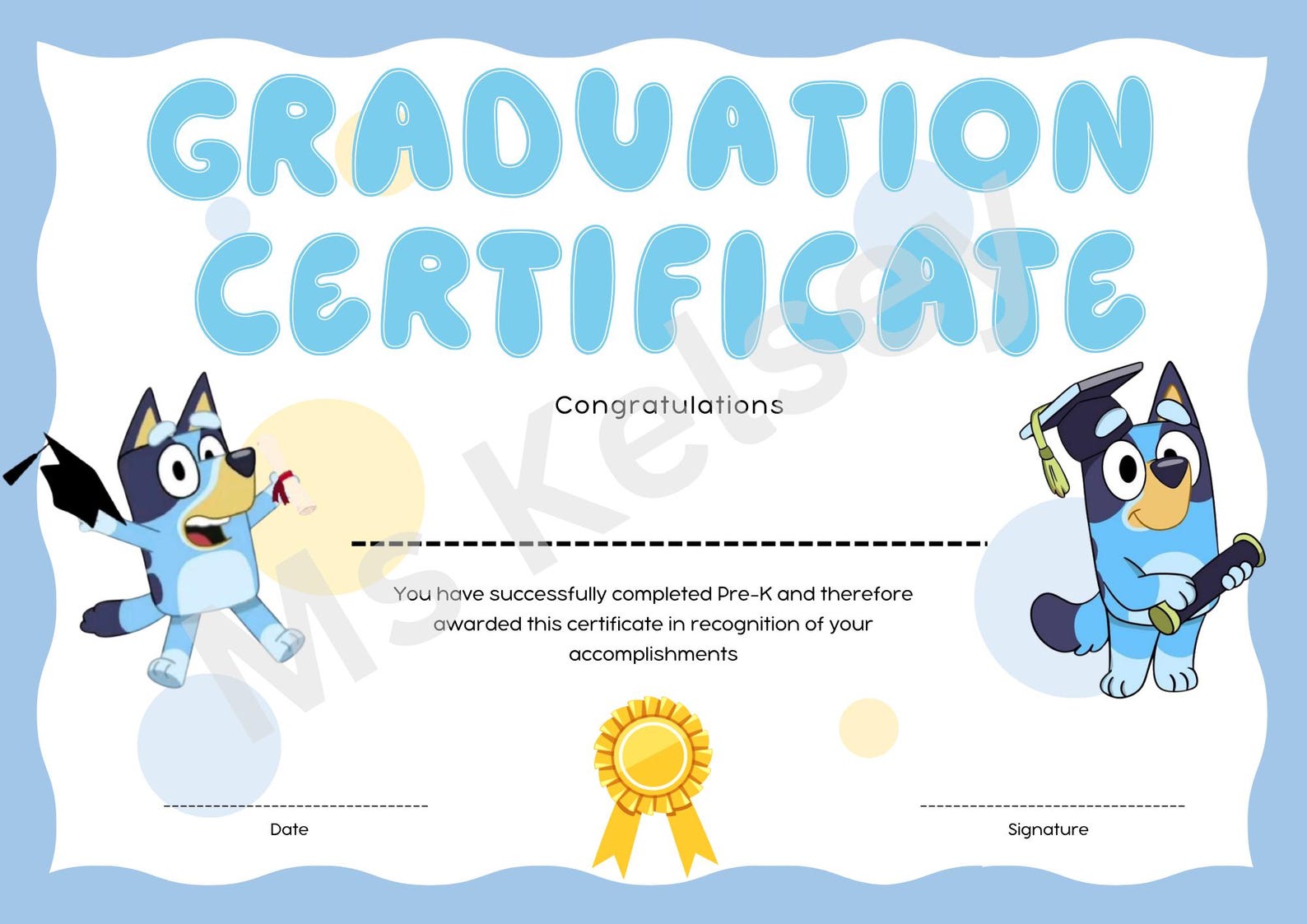 Bluey Themed Pre-k Graduation Certificate | PRINTABLE | PDF DOWNLOAD - Etsy