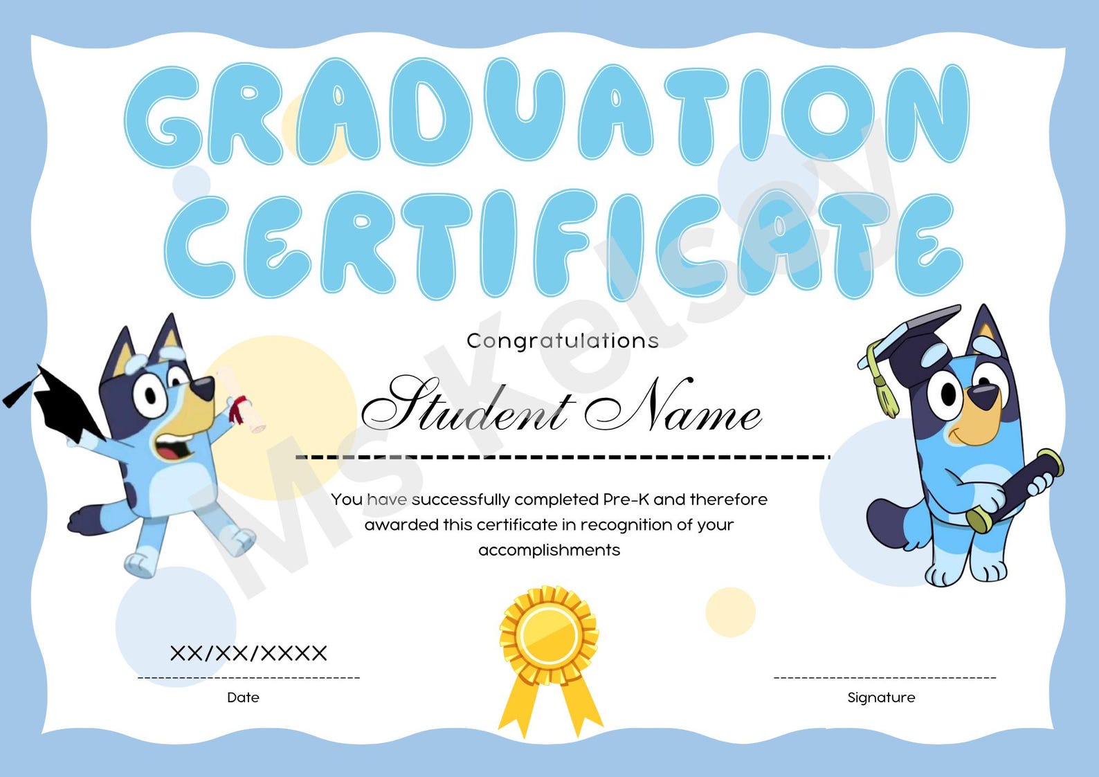 Bluey Themed Pre-k Graduation Certificate | PRINTABLE | PDF DOWNLOAD - Etsy