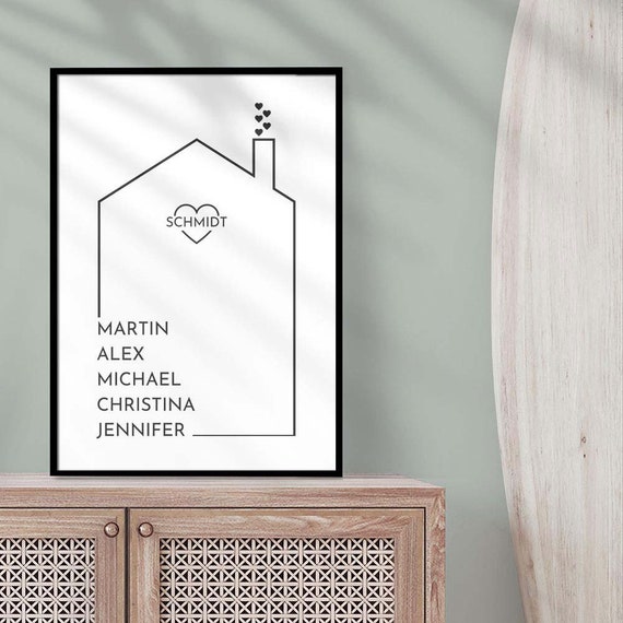 Personalized Family Poster Family Canvas Last Name on Heart - Etsy