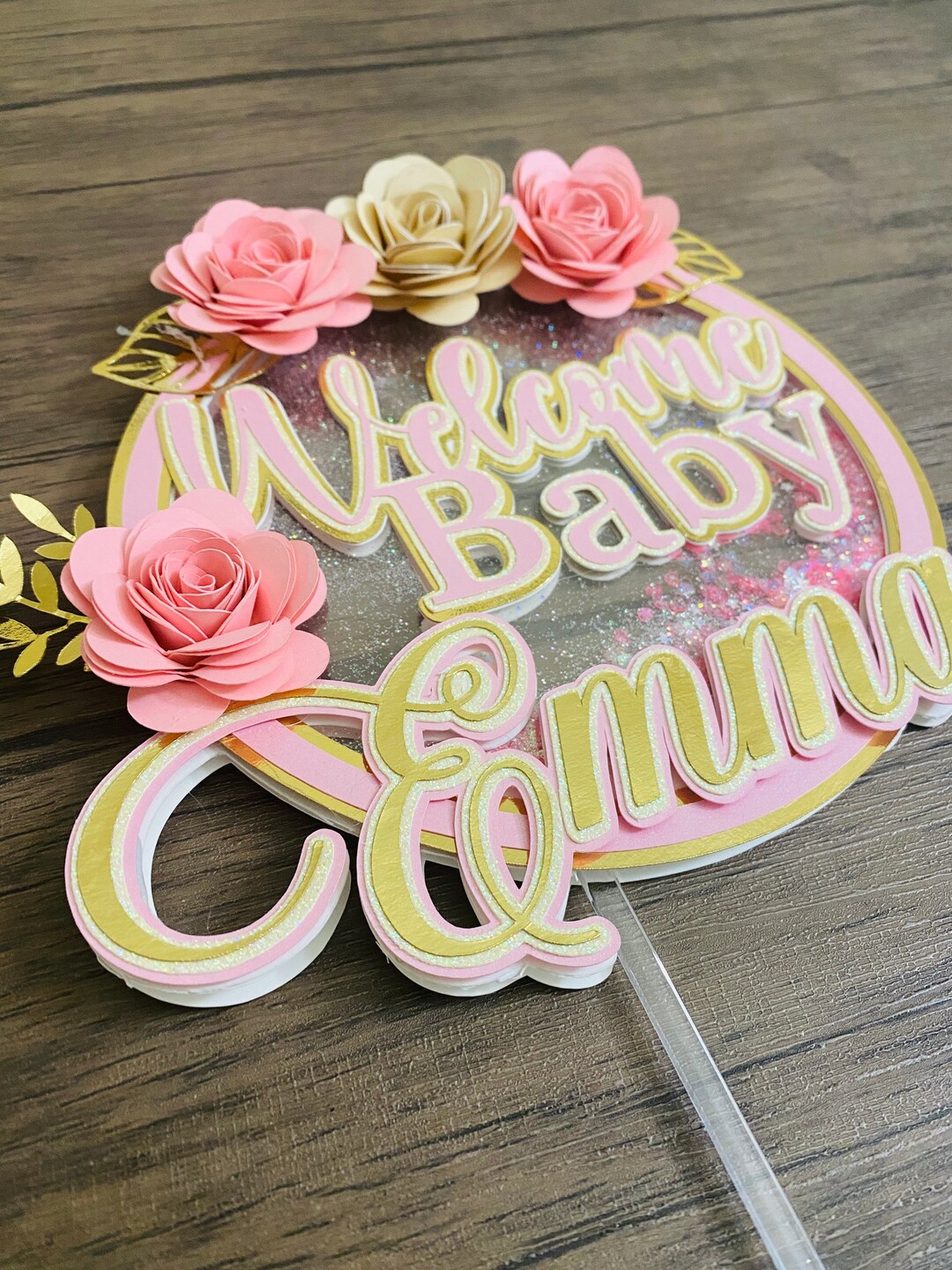 Baby Shower Cake Topper Flower Custom Cake Topper Pink - Etsy