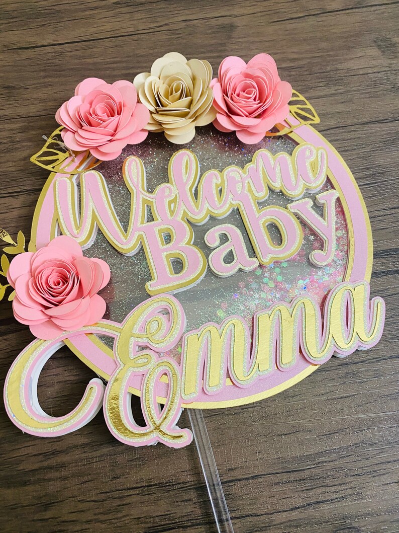 Baby Shower Cake Topper Flower Custom Cake Topper Pink - Etsy