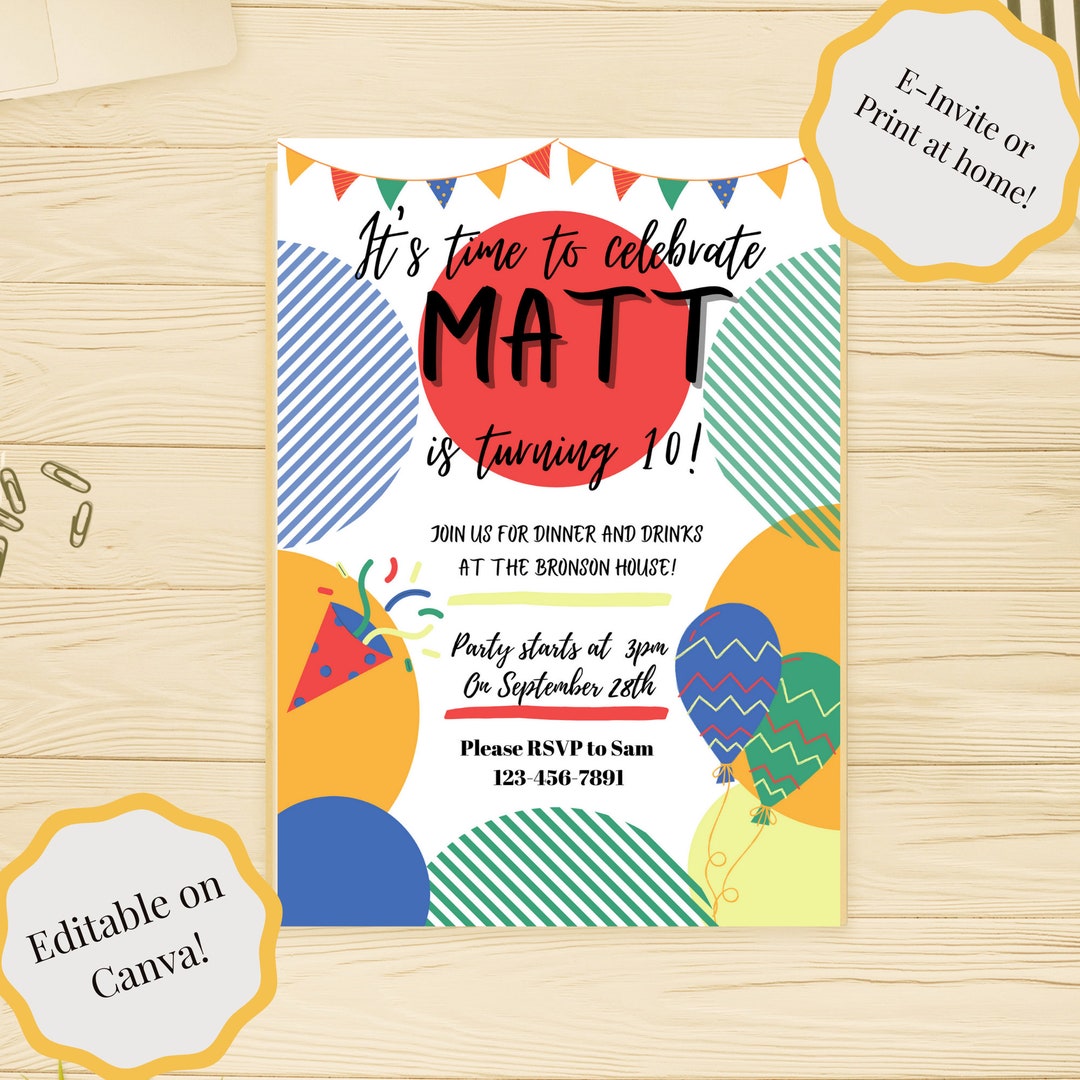 Fun Colorful Birthday Invitation Template - Etsy