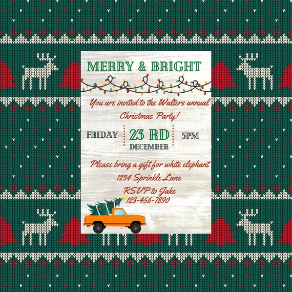 Merry And Bright Holiday Party Invitations Aluminum Tree Christmas