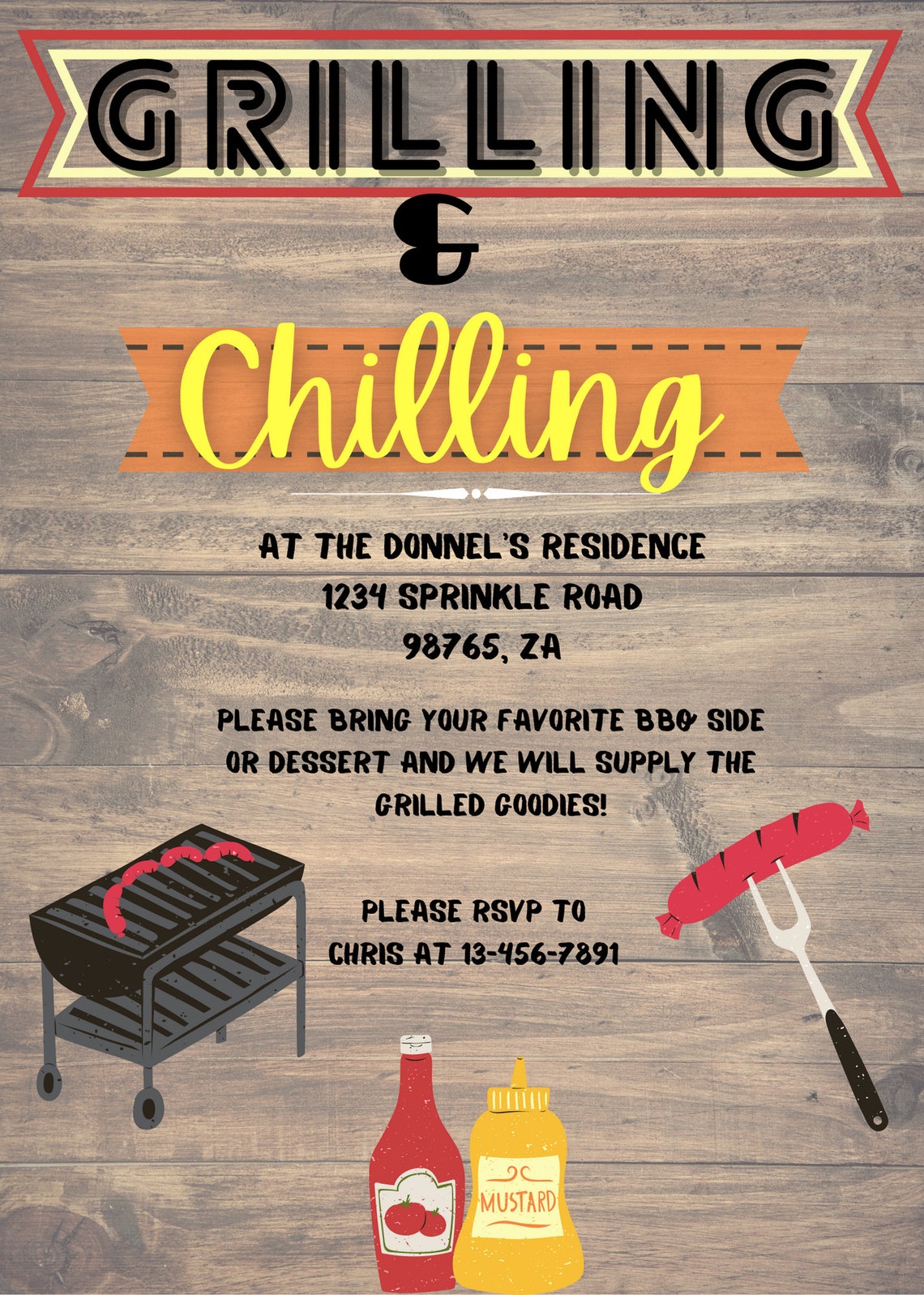 Grilling and Chilling BBQ Invitation Summer Fun Template Downloadable ...
