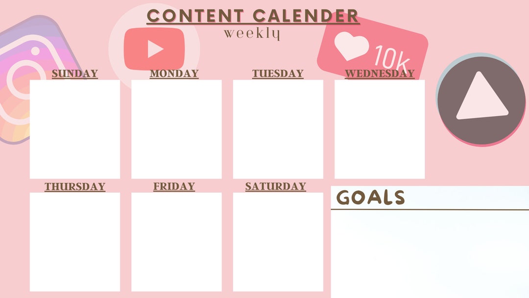 Weekly Content Calendar,content Creator Calendar,content Creator ...