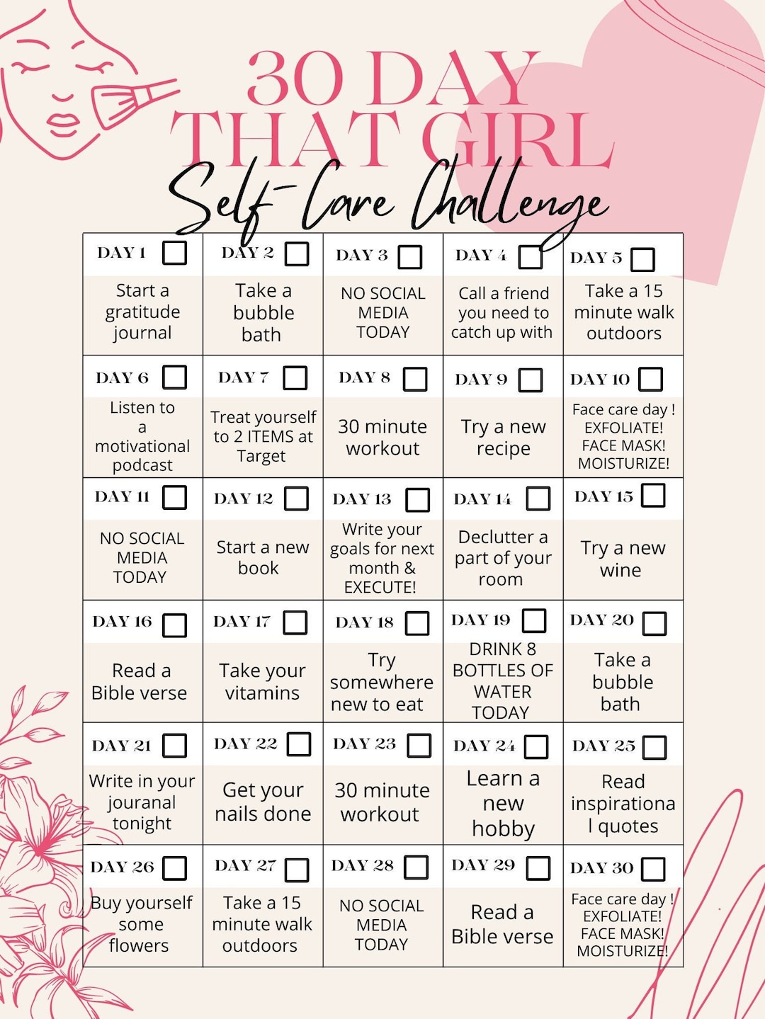 Self Care Checklist, Self Care Planner, Self Care Journal Tracker ...