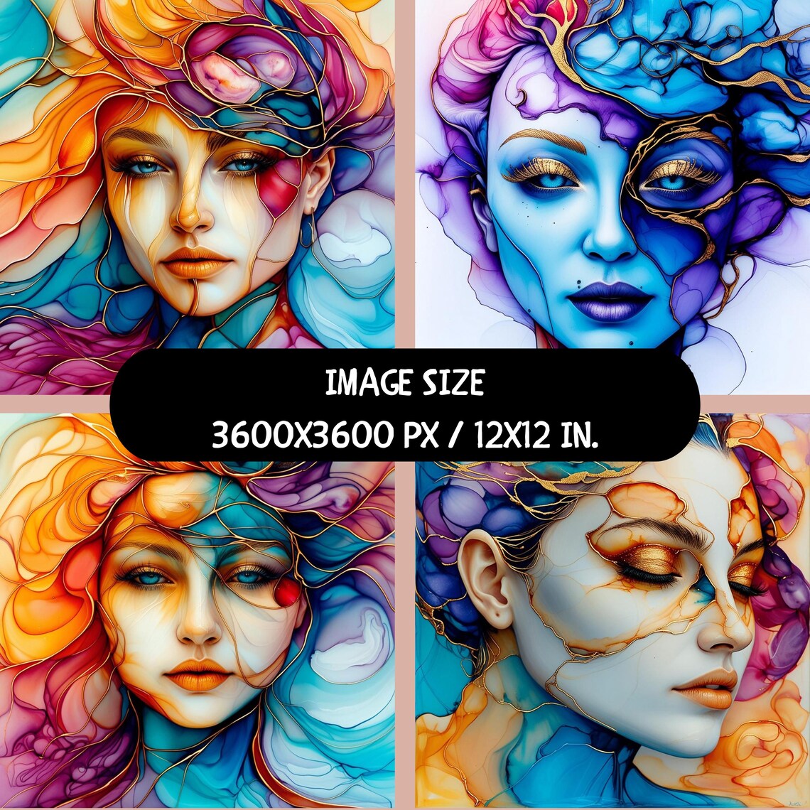 Alcohol Ink Abstract Portrait, 22 JPG, Digital Paper, Wallpaper ...