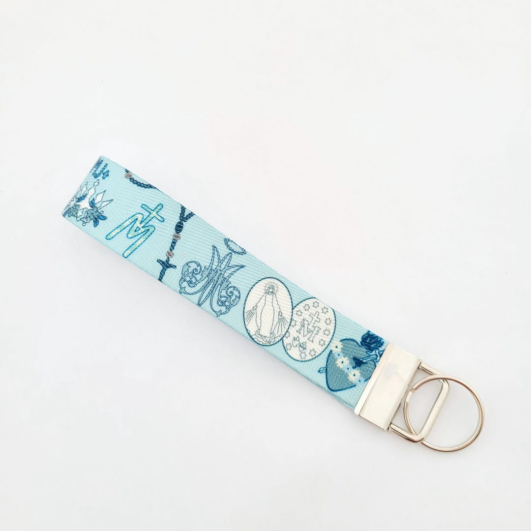 Marian Blue Catholic Wristlet Keychain Wrist Lanyard for Key Blessed ...