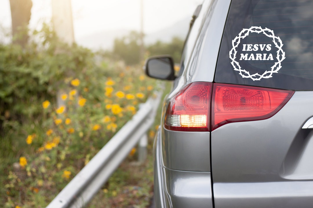 Catholic Car Decal IESVS MARIA Jesus Mary Crown of Thorns Sticker - Etsy