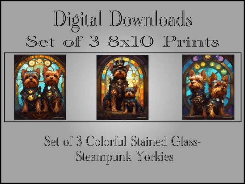 Steampunk Stained Glass Yorkies-digital Download Prints- Set of 3 ...